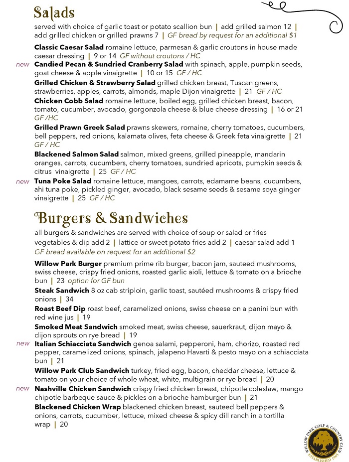 Takeout Menu - Willow Park Golf & Country Club